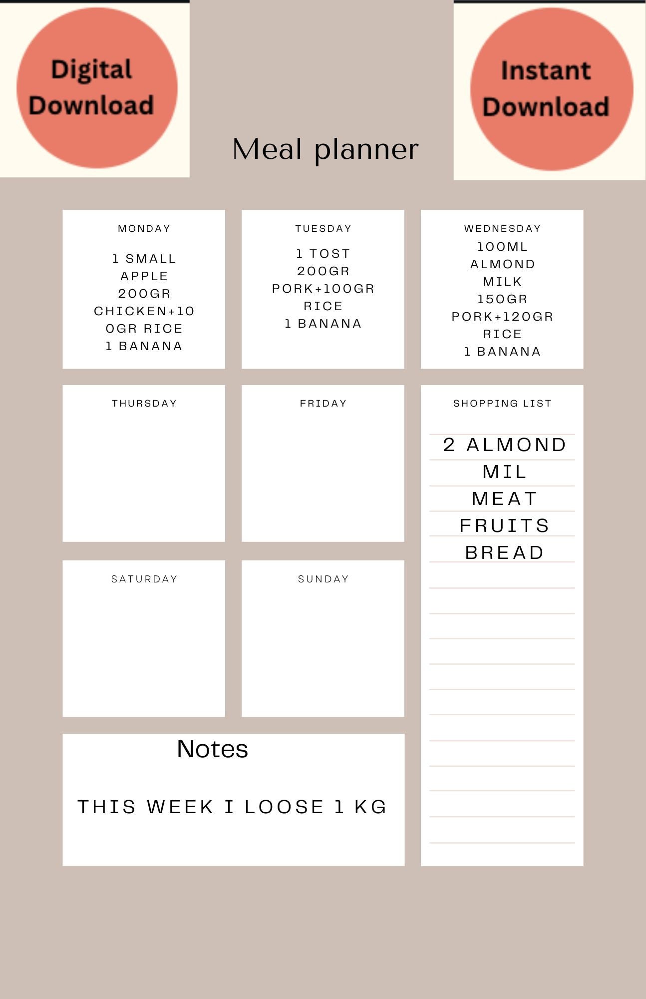 Digital Meal Planner Printable Instant Download - Etsy
