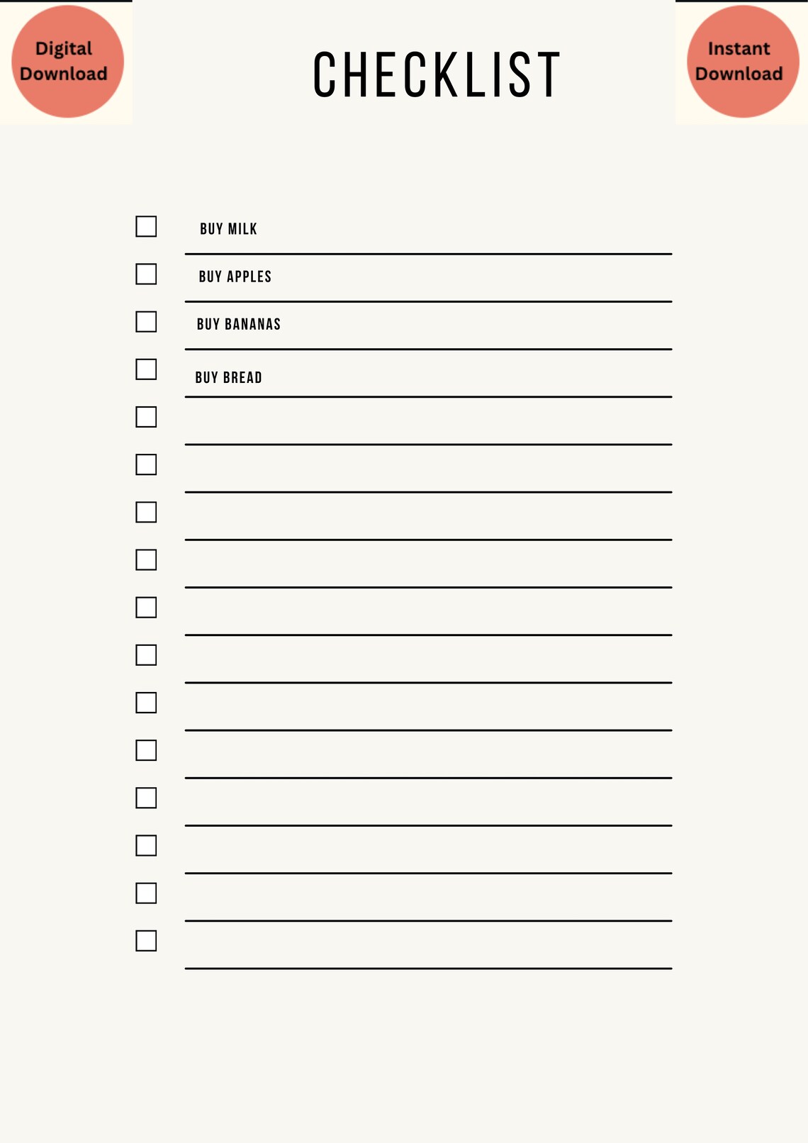 Simple Check List Printable Instant Download - Etsy