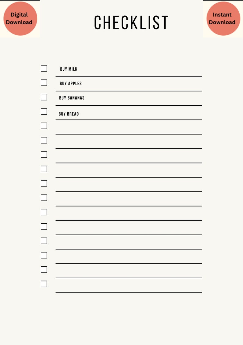 Simple Check List Printable Instant Download - Etsy