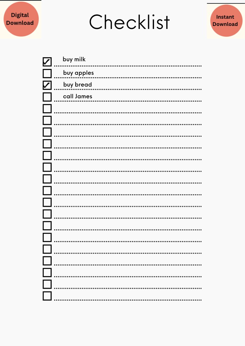 Simple Check List Printable Instant Download - Etsy
