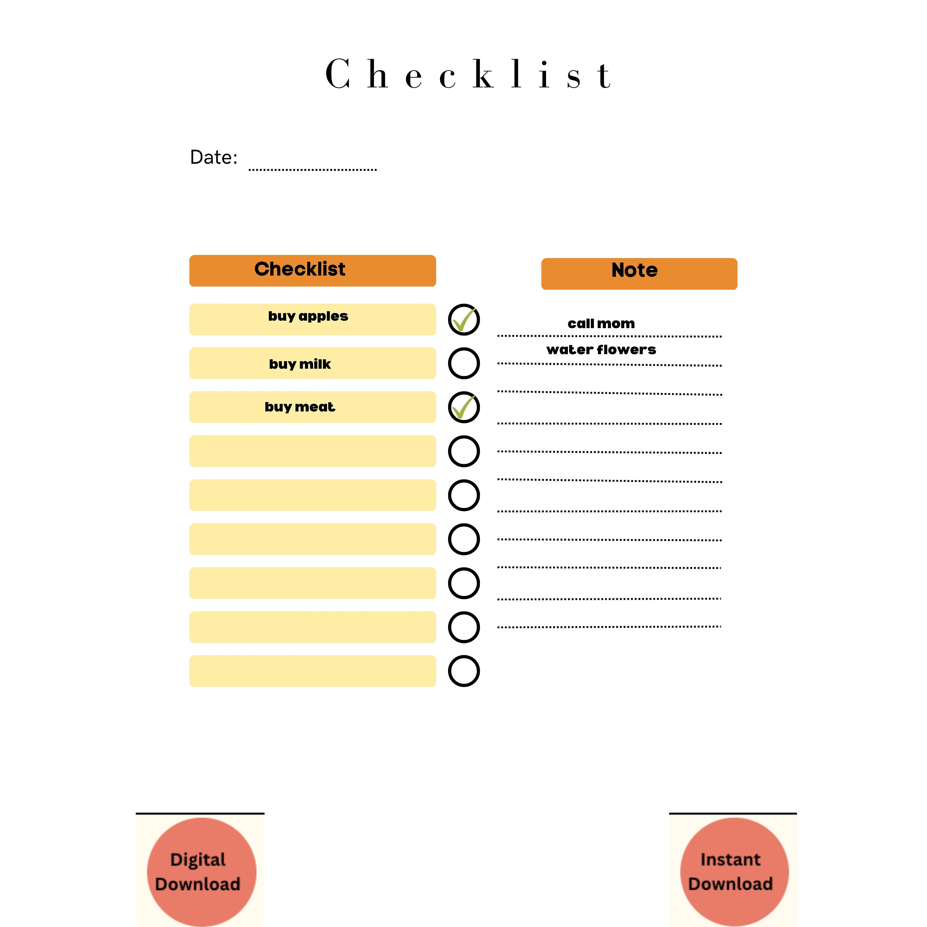 Simple Check List Printable Instant Download - Etsy Ireland
