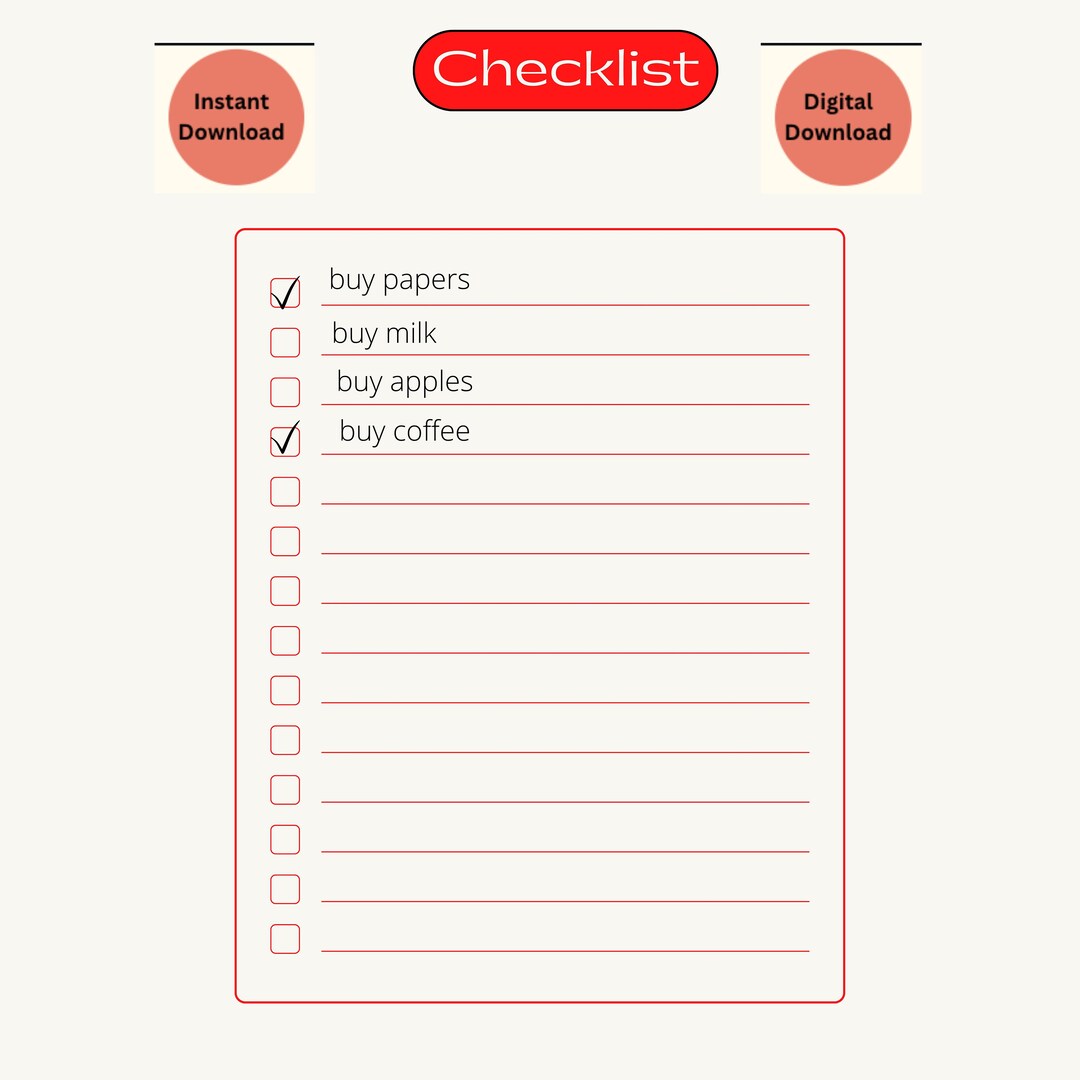 Simple Check List Printable Instant Download - Etsy