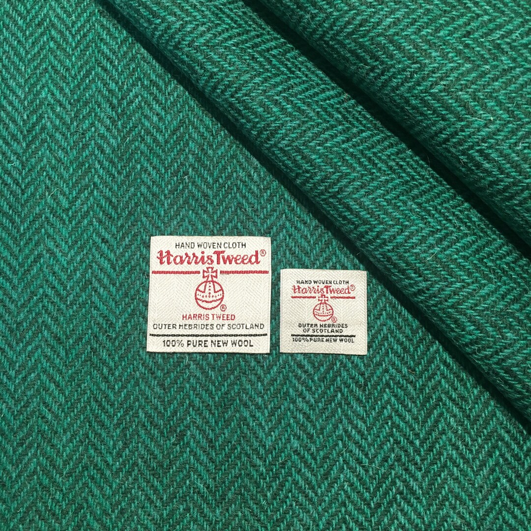 Harris Tweed Fabric, Emerald Green Herringbone, 100% Wool, With ...