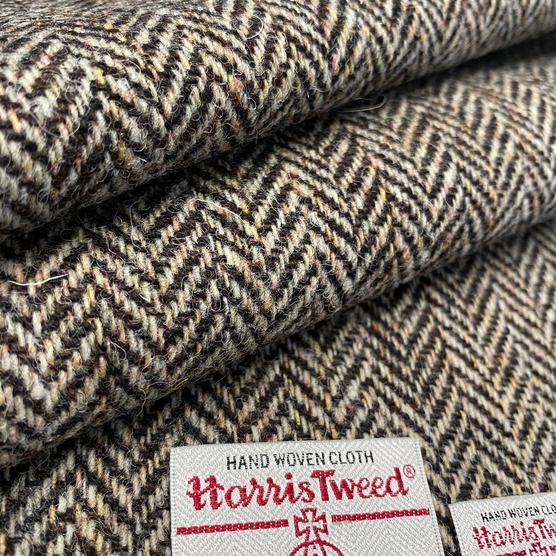 Harris Tweed Fabric Dark Brown & Beige Herringbone 100% Wool | Etsy