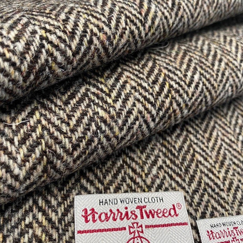 Harris Tweed Fabric, Dark Brown & Beige Herringbone, 100% Wool Fabric ...