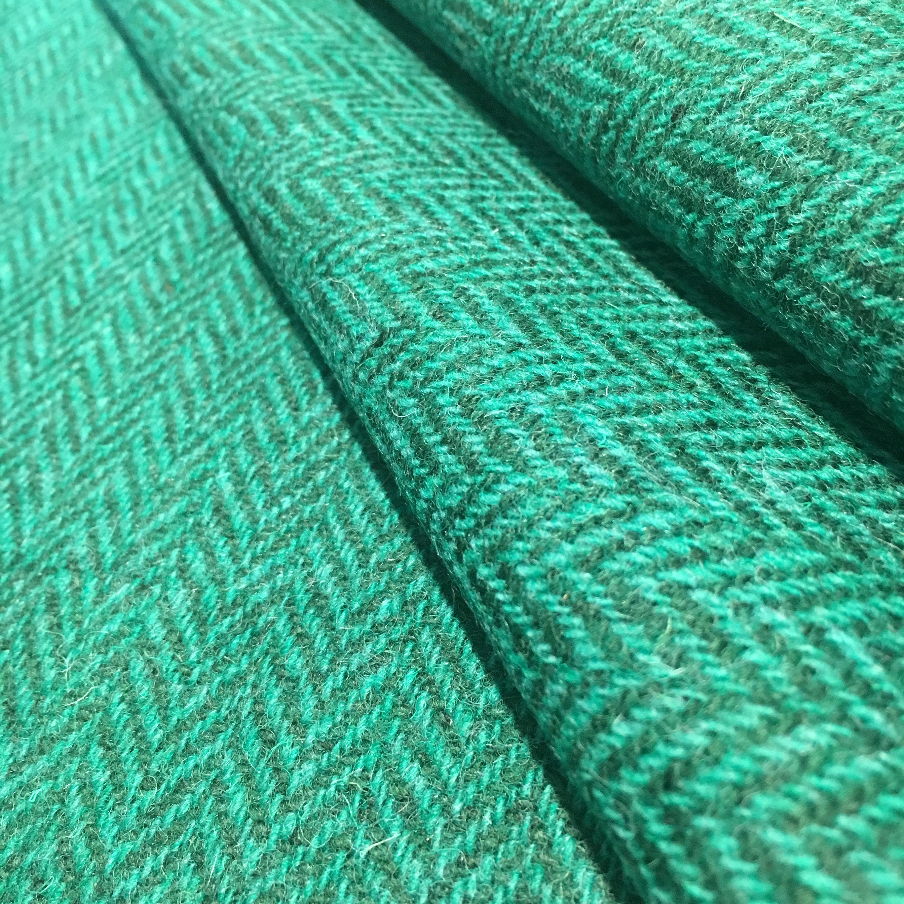 Harris Tweed Fabric, Emerald Green Herringbone, 100% Wool, With ...