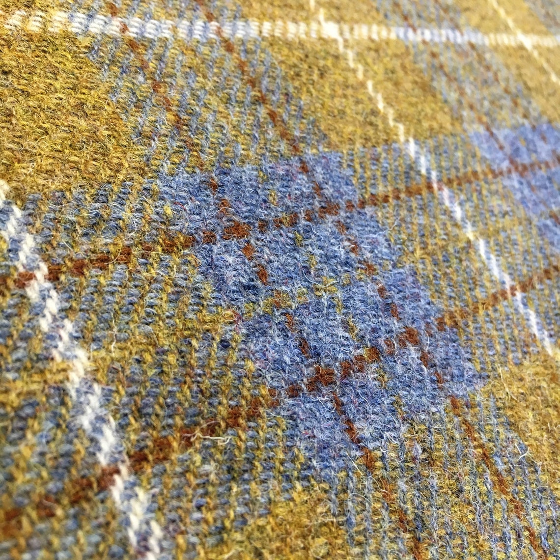 Harris Tweed Fabric, Blue & Mustard Yellow Tartan, 100% Wool Fabric ...