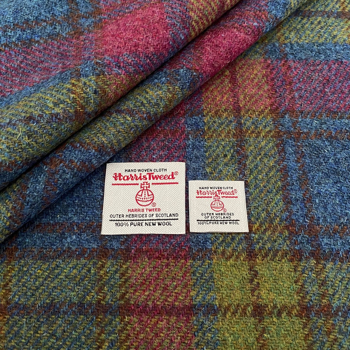 Harris Tweed Fabric Raspberry Blue & Green Tartan Check - Etsy UK