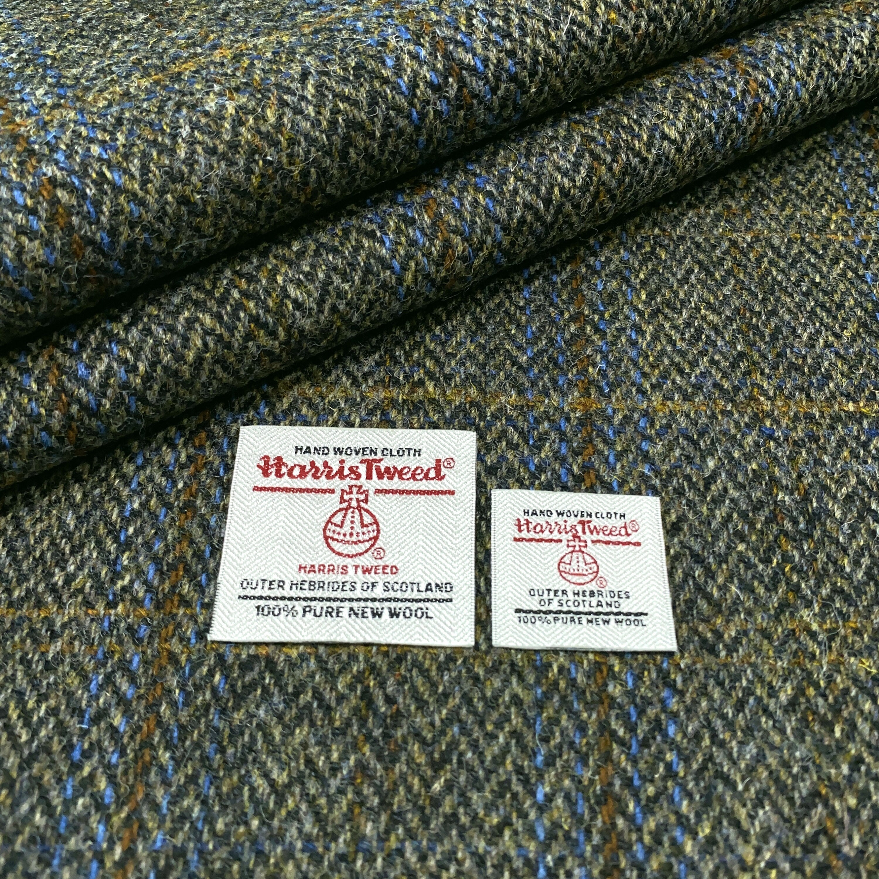 Harris Tweed Fabric, Brown & Black Mix Herringbone With Blue and Brown ...