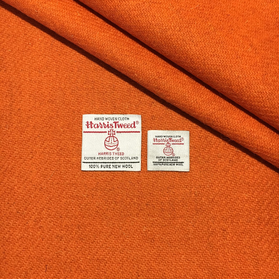 Harris Tweed Fabric, Orange, 100% Wool Fabric Piece, With Authenticity ...