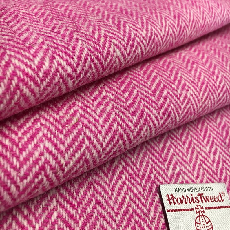 Harris Tweed Fabric Bright Pink & White Herringbone 100% - Etsy