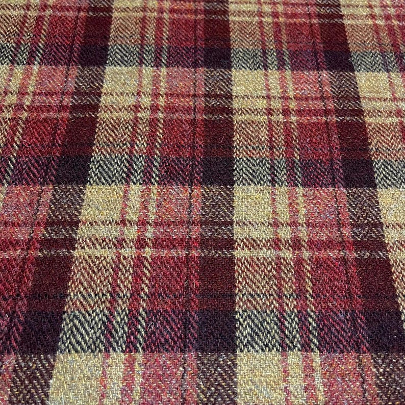 Harris Tweed Fabric, Wine Red, Raspberry Rust, & Caramel Herringbone ...