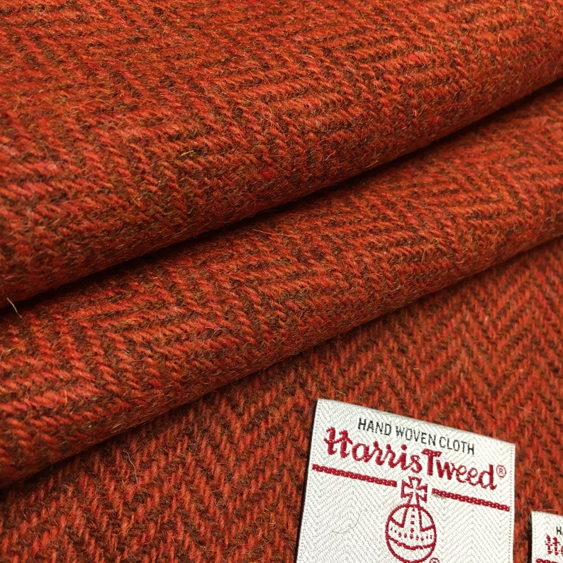 Harris Tweed Fabric Burnt Orange & Brown Herringbone 100% - Etsy