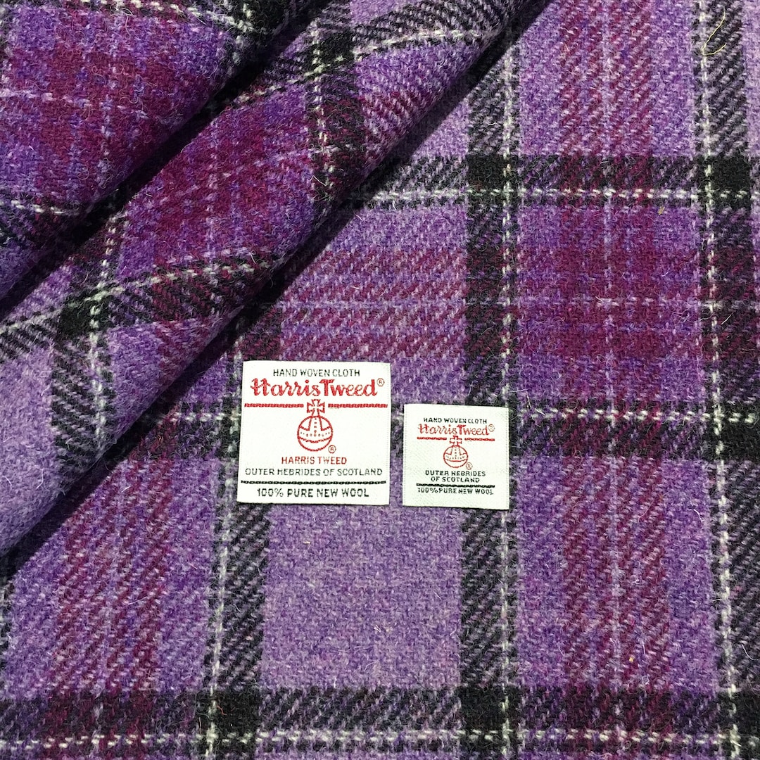 Harris Tweed Fabric, Purple & Black Tartan, 100% Wool, With ...