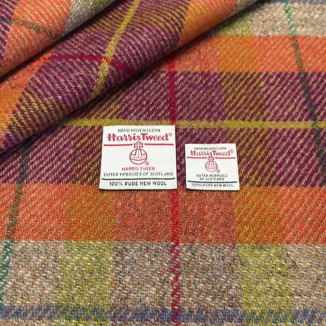 Harris Tweed Fabric, Orange, Purple & Yellow Tartan Check, 100% Wool ...