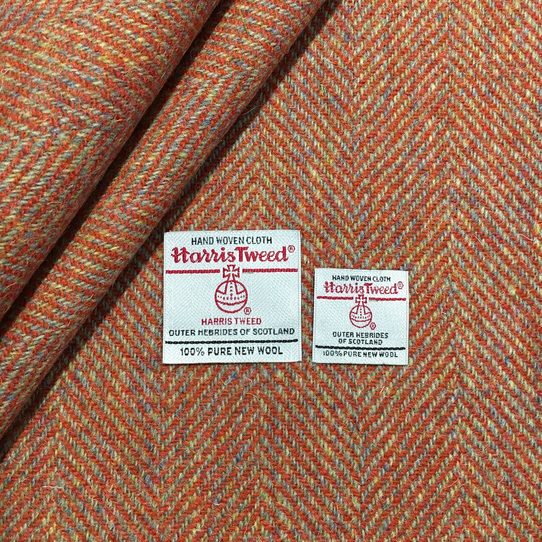 Harris Tweed Fabric, Orange & Mint Green Wide Herringbone, 100% Wool ...