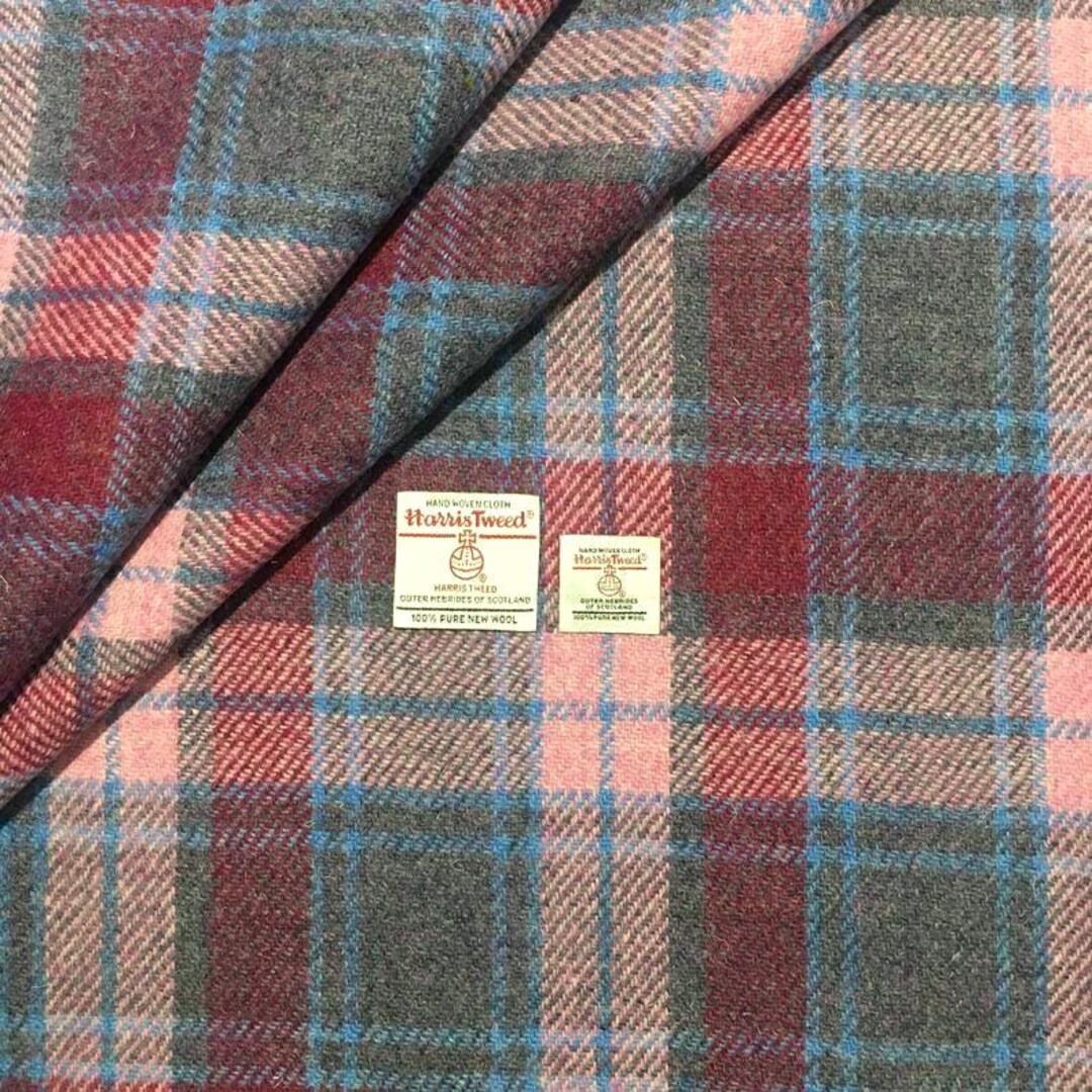 Harris Tweed Fabric, Raspberry & Baby Pink Tartan Check, 100% Wool ...