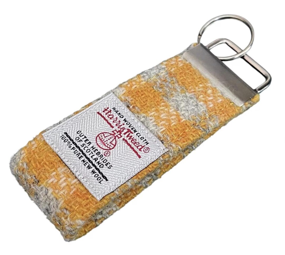 Yellow & White Small Check Harris Tweed Keyring, Key Fob, Key Ring ...