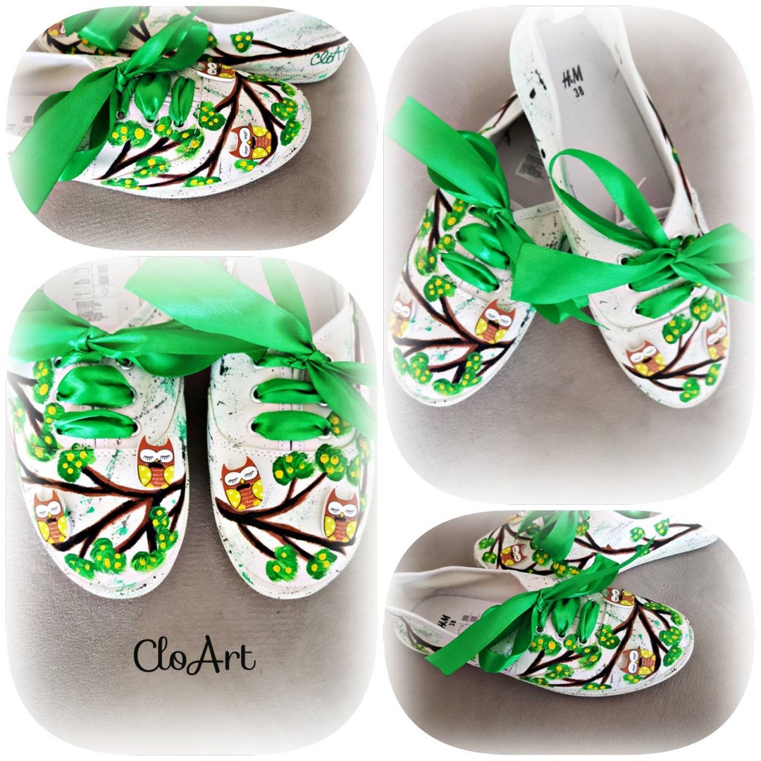 Painted Owl Sneakers, Decorated Owl Sneakers, Owl Lovers Shoes, Love ...