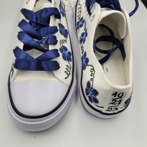 Hand-painted Blue Flowers Tie Sneakers: Custom Floral Shoes - Etsy