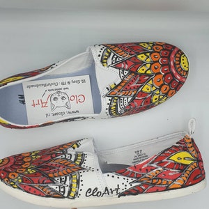 Hand Painted Red Mandalas Slip On, Painted Mandalas Shoes, Women ...