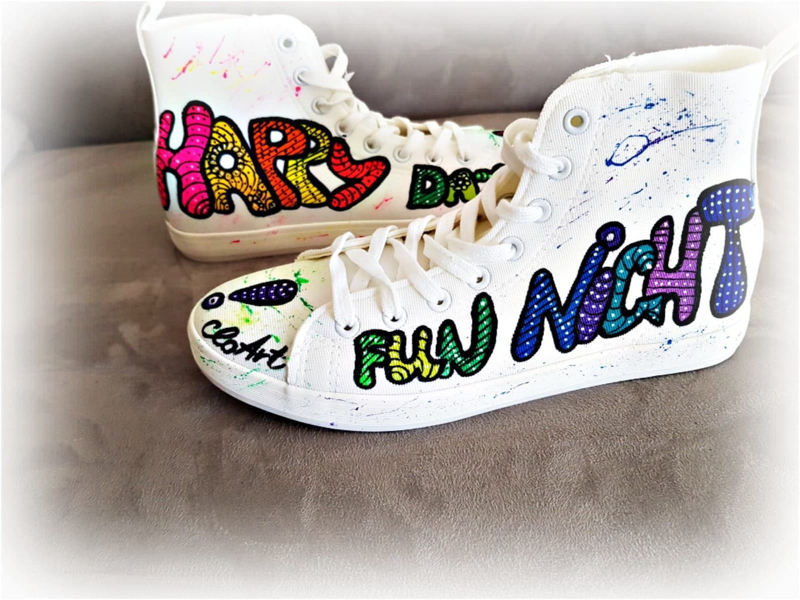 Hand Painted Party Sneakers, Funny High Top Sneakers, Colorful Summer ...