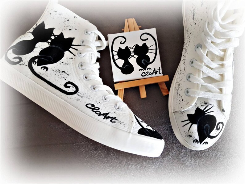 Love Cats Shoes, Hand Painted Cats Sneakers, Cats Sneakers, Painted ...