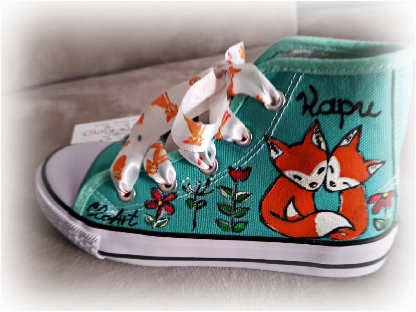 Hand-painted Fox Sneakers: Custom Art Shoes, Gift for Kids - Etsy