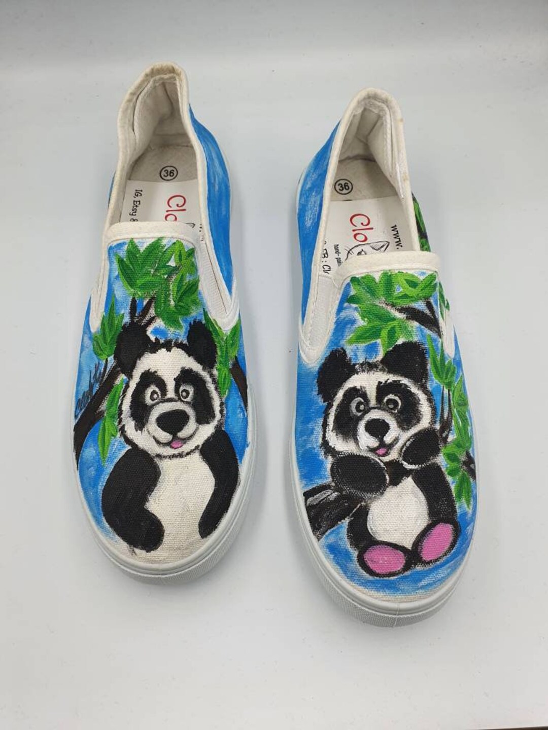 Hand Painted Panda Slip Ons, Cute Panda Sneakers, Love Panda Gift ...