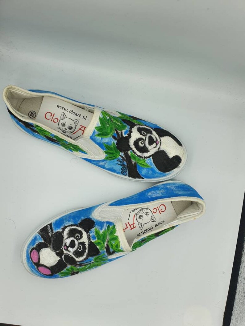 Hand Painted Panda Slip Ons Cute Panda Sneakers Love Panda | Etsy