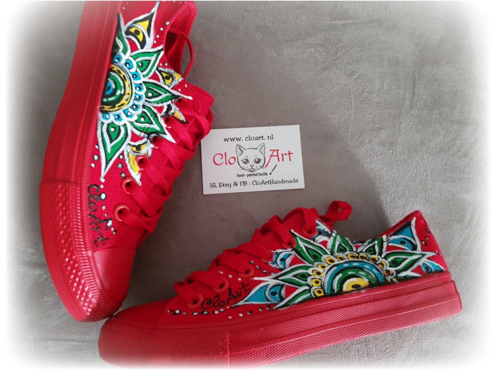 Mandala Painted Red Tie Sneakers, Colorful Mandalas Shoes, Red Tie ...