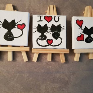 Miniature Love Painting, Mini Love Art, Small Canvas Cats, Valentine's ...