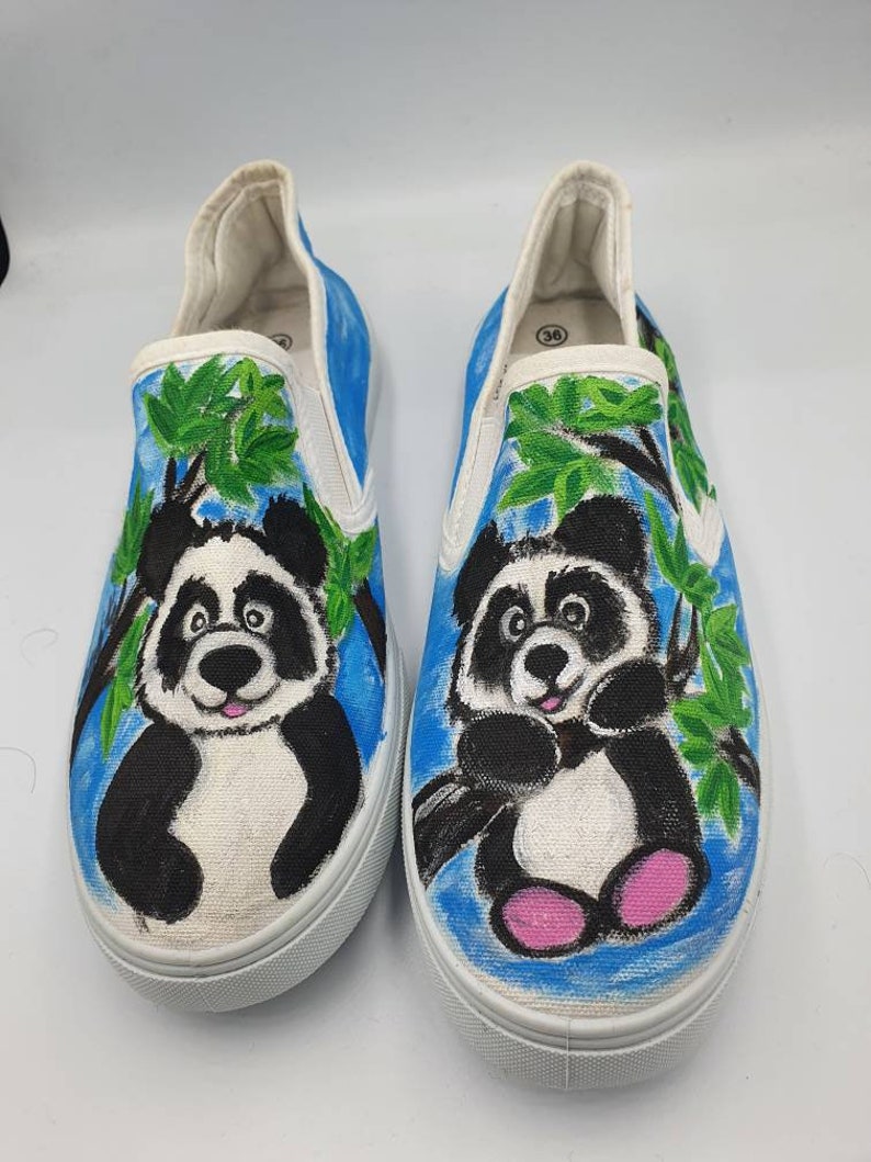Hand Painted Panda Slip Ons Cute Panda Sneakers Love Panda - Etsy