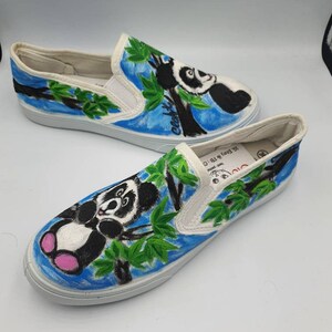 Hand Painted Panda Slip Ons, Cute Panda Sneakers, Love Panda Gift ...