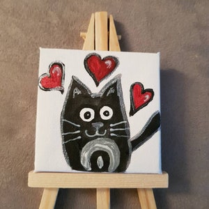Miniature Love Painting, Mini Love Art, Small Canvas Cats, Valentine's ...