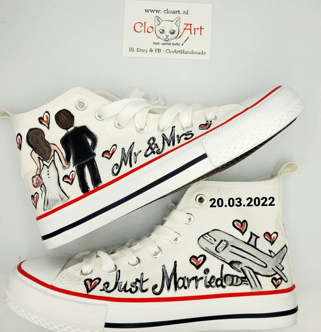Custom Groom Shoes, Customized Wedding Hi Tops, Just Married Shoes ...