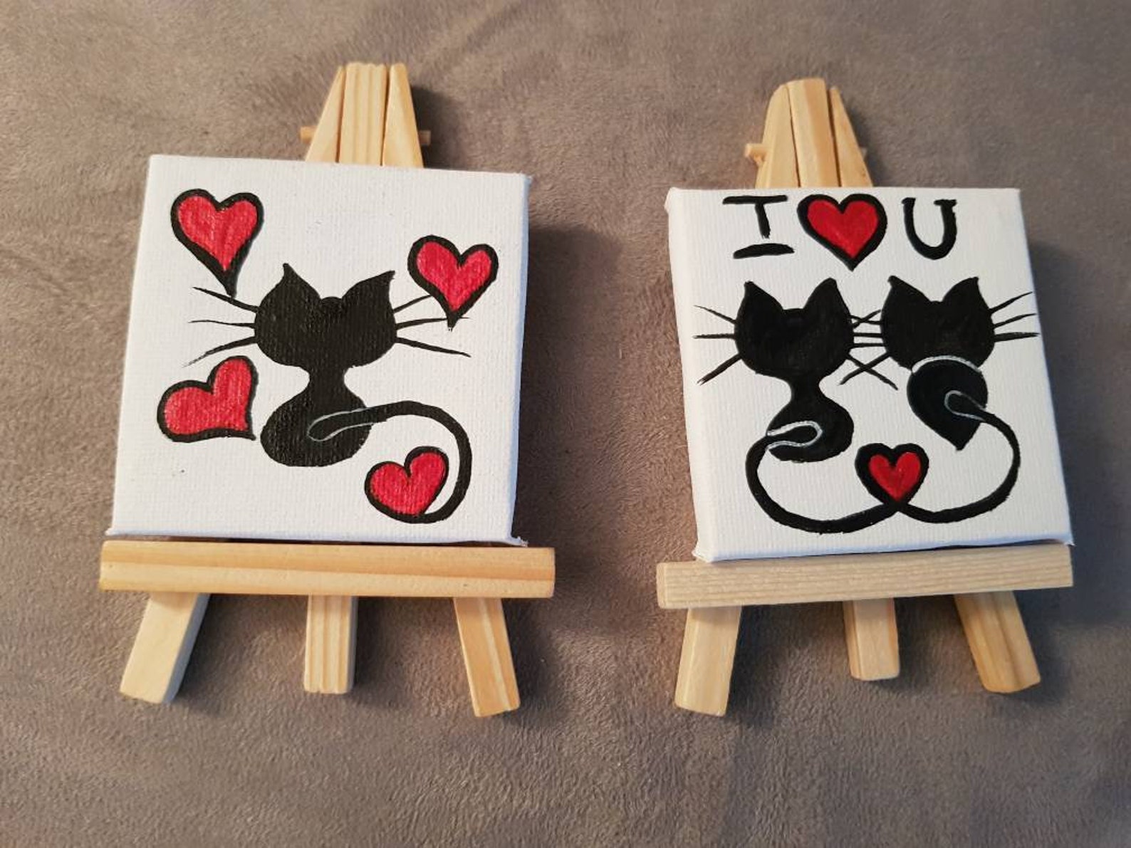 Miniature Love Painting Mini Love Art Small Canvas Cats - Etsy