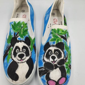 Hand Painted Panda Slip Ons, Cute Panda Sneakers, Love Panda Gift ...