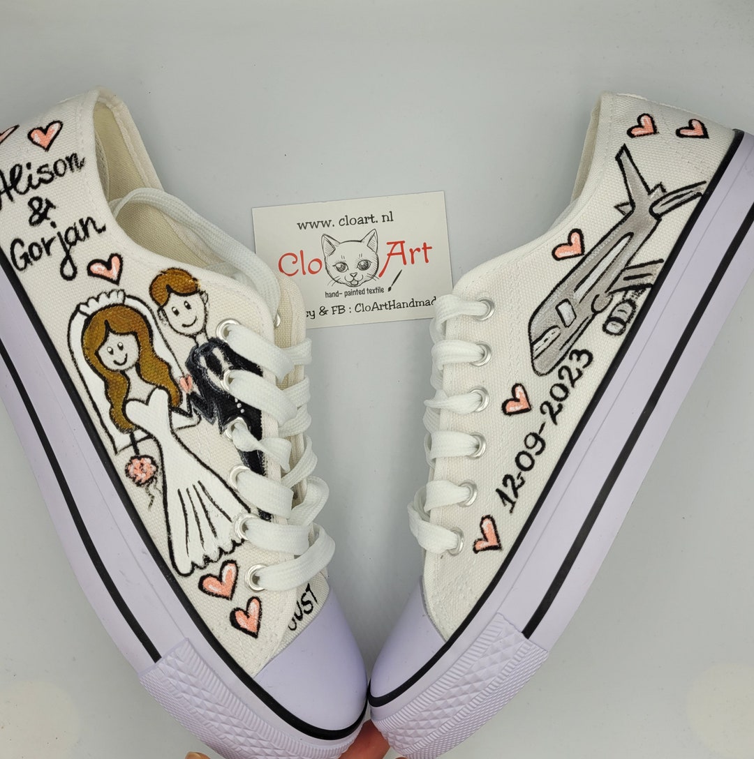 Customized Wedding Tie Sneakers, Bride Sneakers, Just Married Shoes ...
