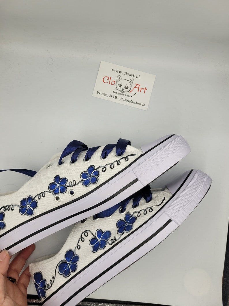 Hand-painted Blue Flowers Tie Sneakers: Custom Floral Shoes - Etsy