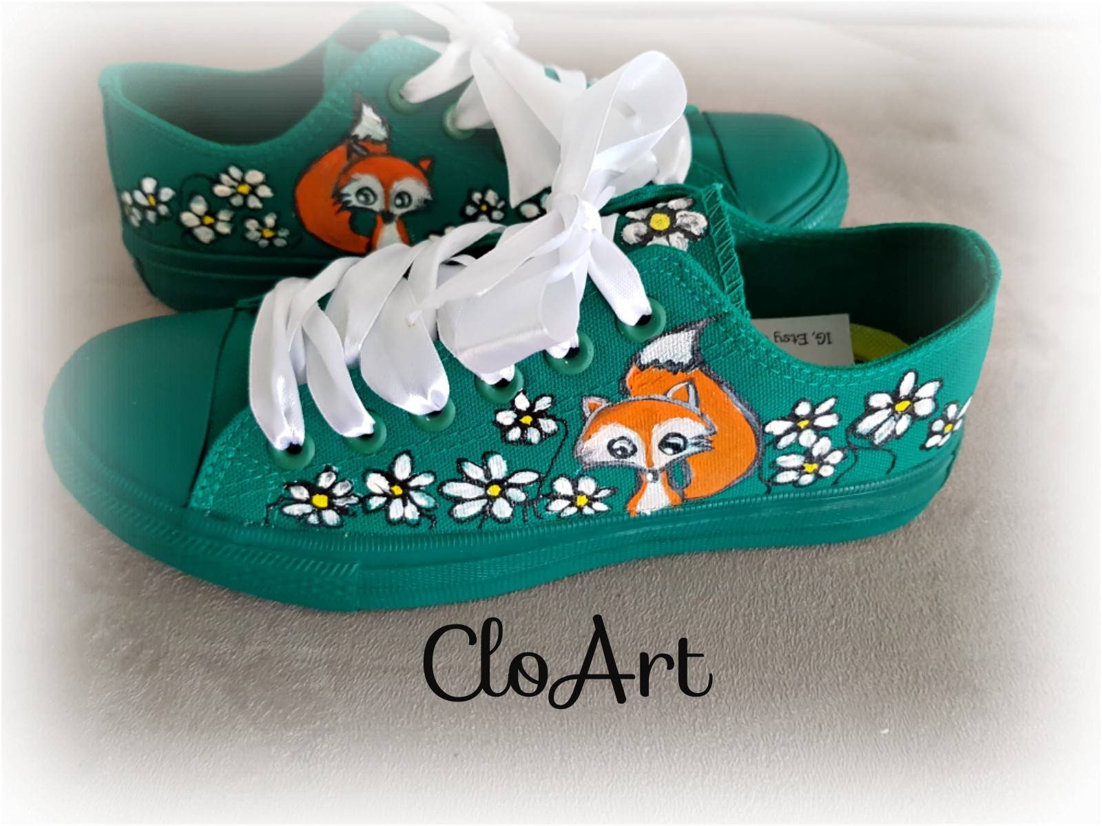 Painted Fox Sneakers Sweet Fox Shoes Love Fox Gift Foxy - Etsy