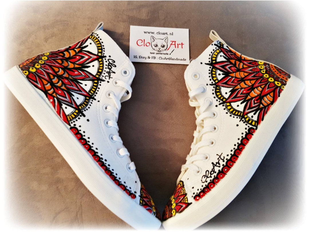 Painted Mandalas Sneakers,mandalas Shoes,painted Red Shoes, Custom ...