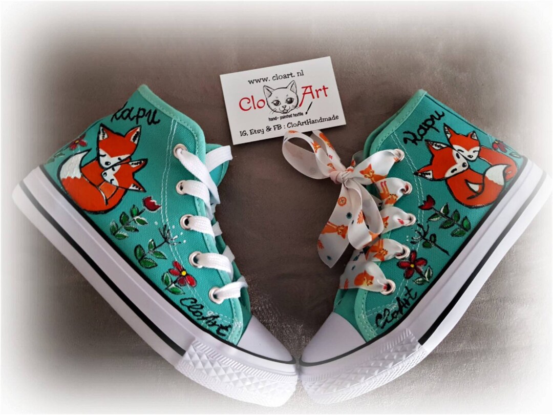 Hand-painted Fox Sneakers: Custom Art Shoes, Gift for Kids - Etsy