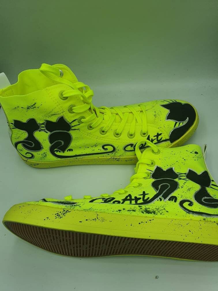 Neon Hi Tops With Black Catsneon Painted Sneakers Black Cats - Etsy