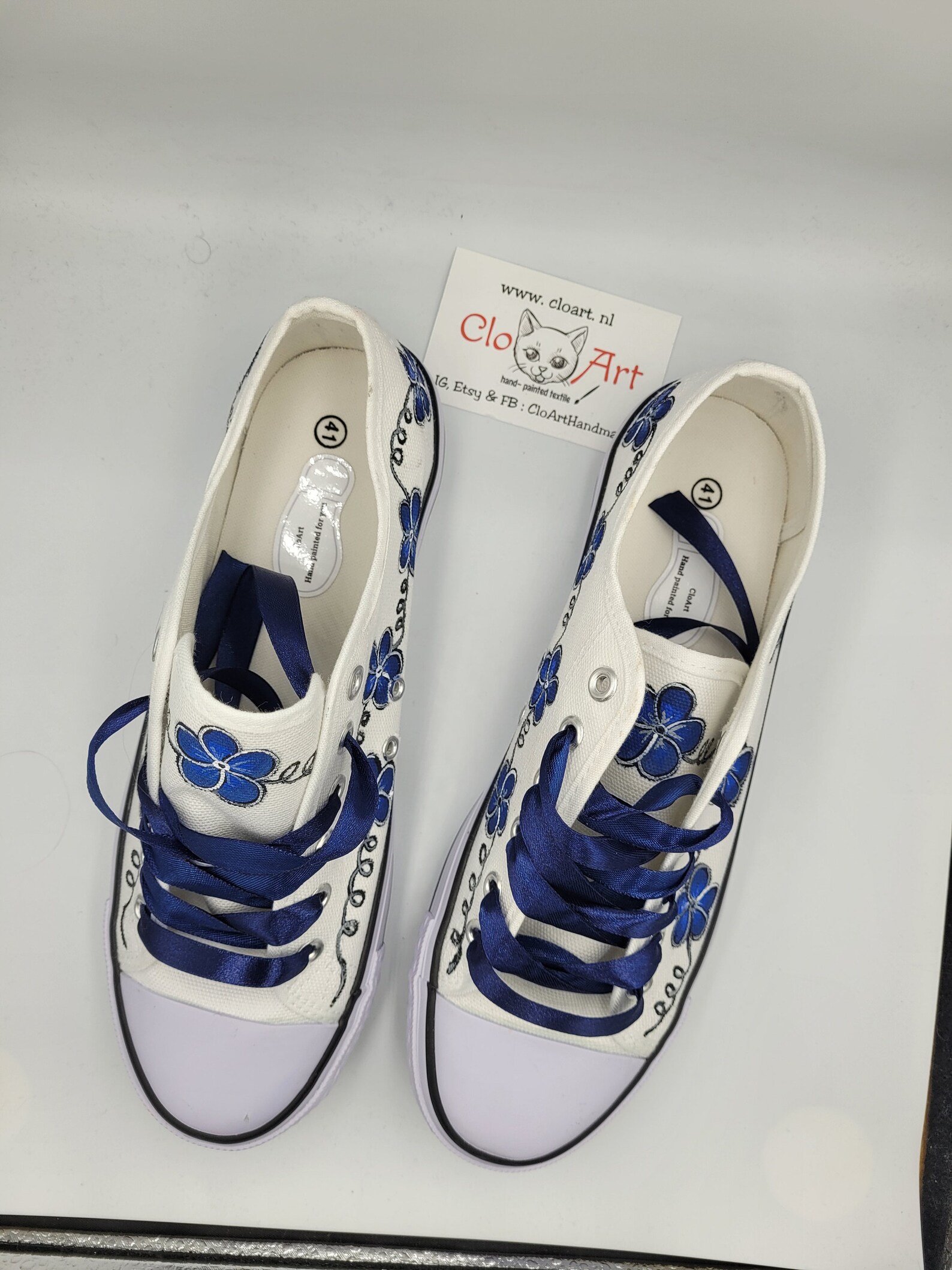 Hand-painted Blue Flowers Tie Sneakers: Custom Floral Shoes - Etsy
