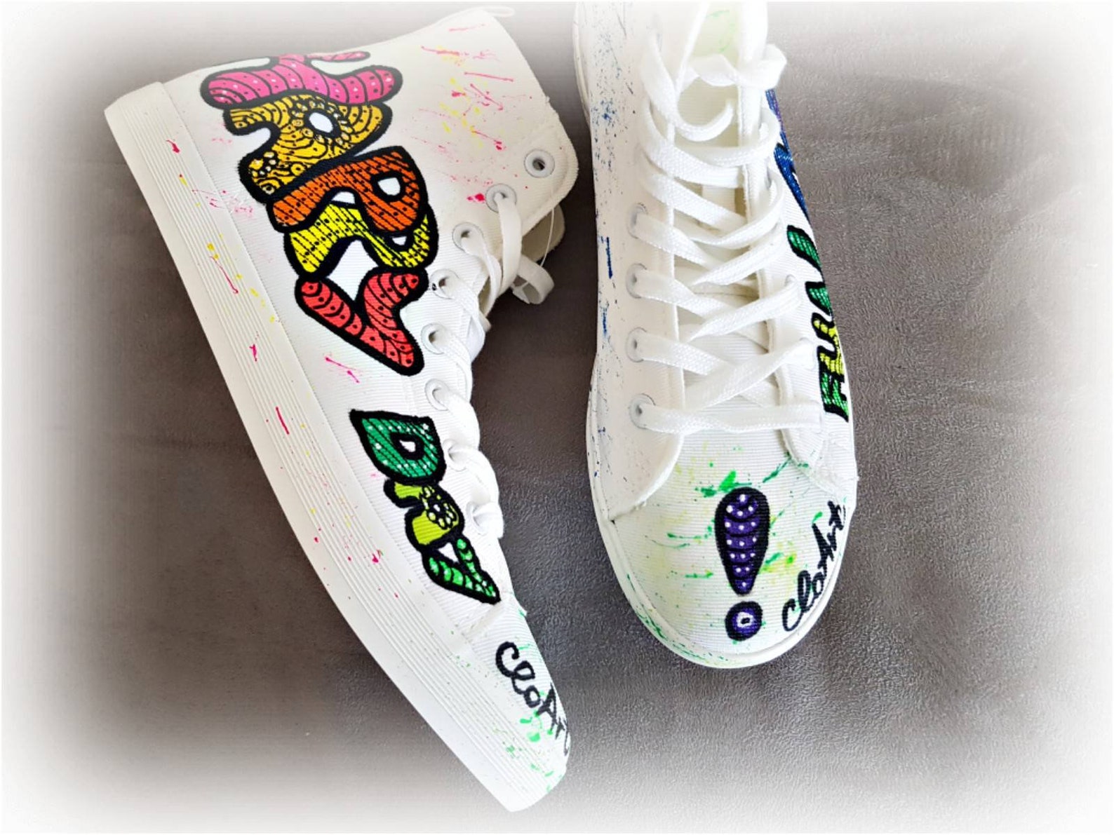 Hand Painted Party Sneakers, Funny High Top Sneakers, Colorful Summer ...