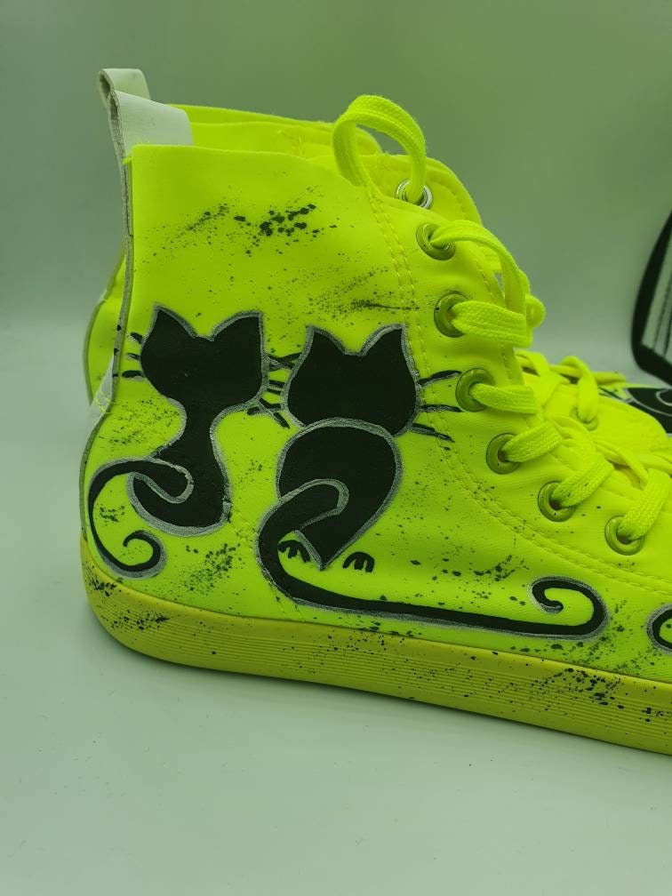 Neon Hi Tops With Black Catsneon Painted Sneakers Black Cats - Etsy