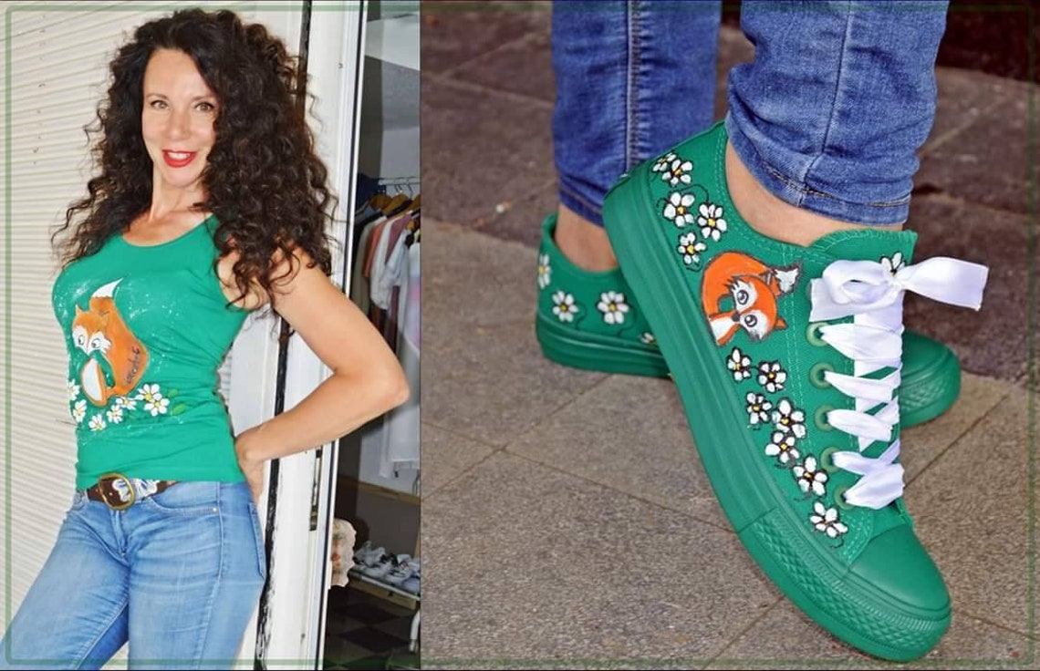 Painted Fox Sneakers Sweet Fox Shoes Love Fox Gift Foxy - Etsy