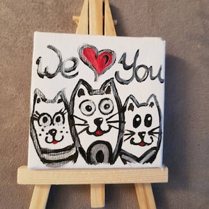Miniature Love Painting, Mini Love Art, Small Canvas Cats, Valentine's ...
