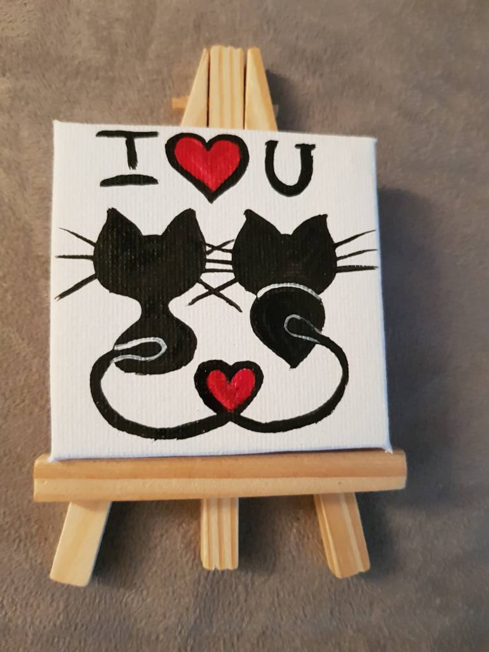 Miniature Love Painting Mini Love Art Small Canvas Cats - Etsy